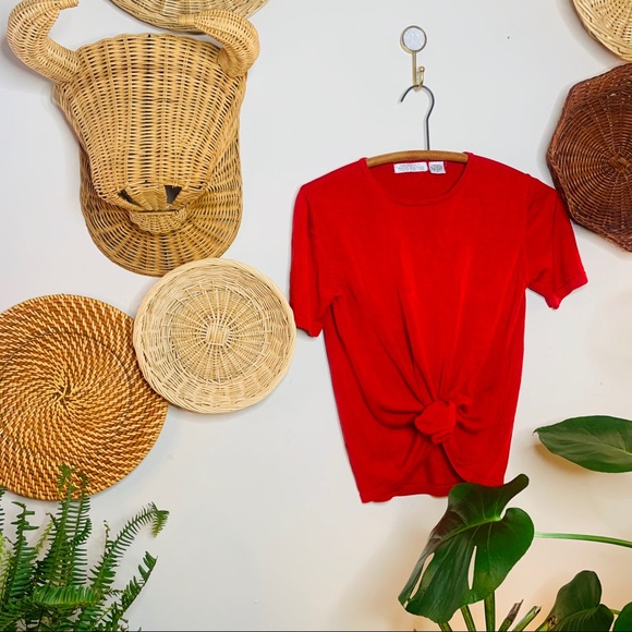 Vintage | Tops | Vintage Retro 9s Crop Red Silk Top | Poshmark